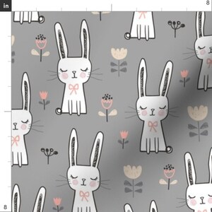 Rabbits Fabric Dreamy Bunny Rabbit on Grey by Caja Design Rabbits ...