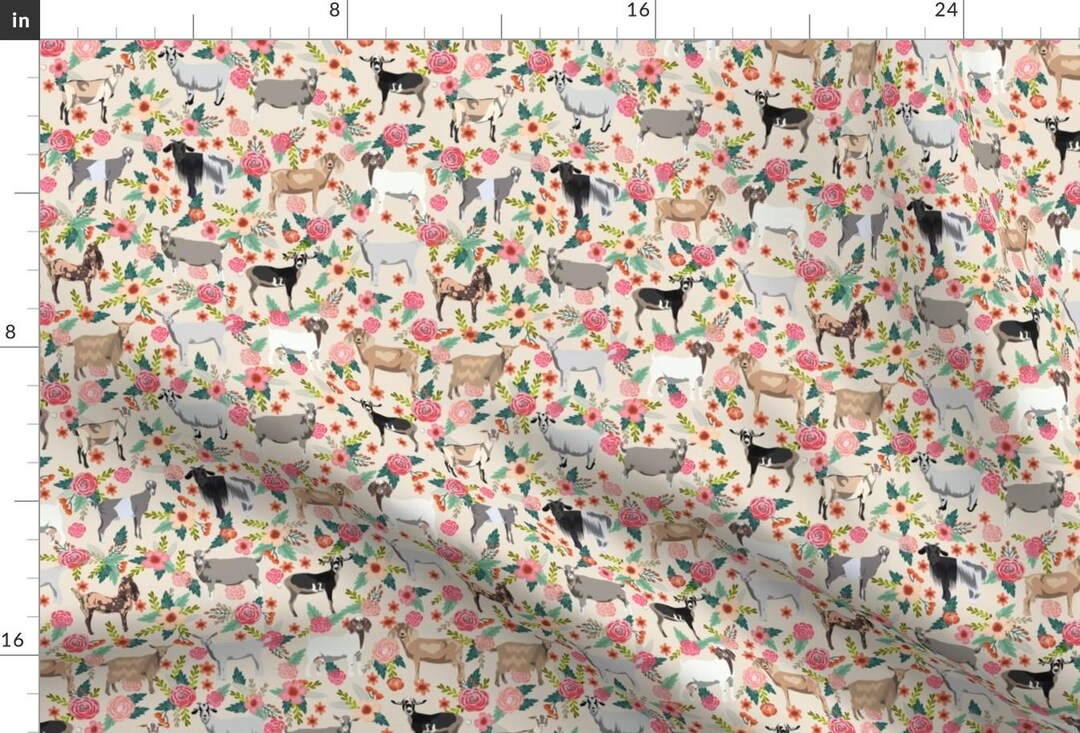 Floral Goats Fabric - Goat Floral by Petfriendly - Farm Animals ...