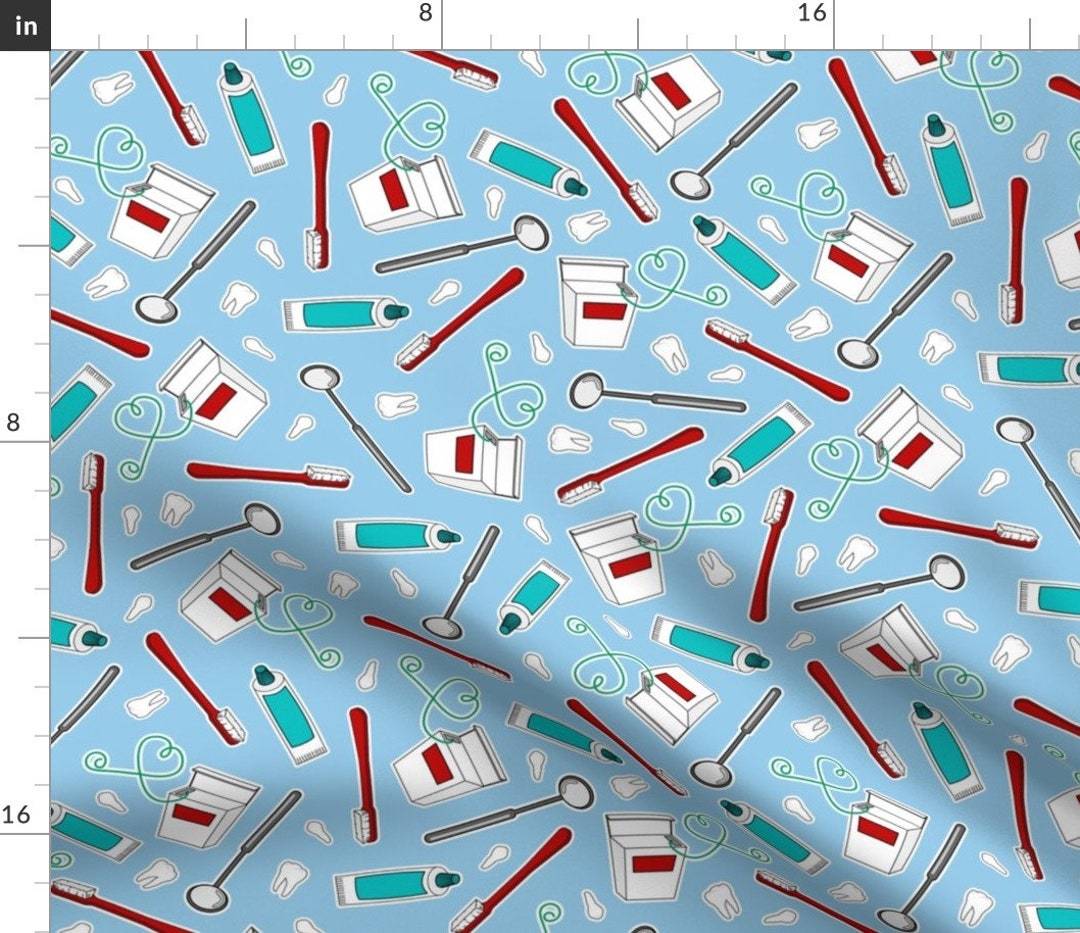 Dental Fabric Cute Dentist Dental Hygienist Blue by Jannasalak Teeth ...