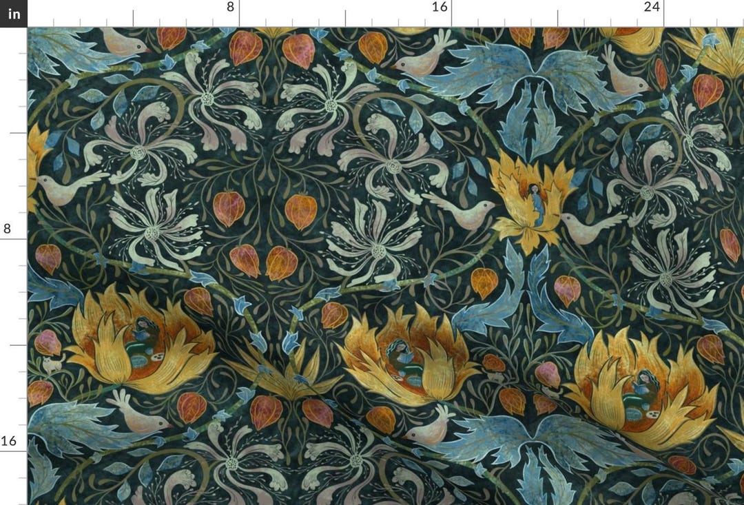 William Morris Fabric Victorian Bookworm by Gaiamarfurt Whimsical ...