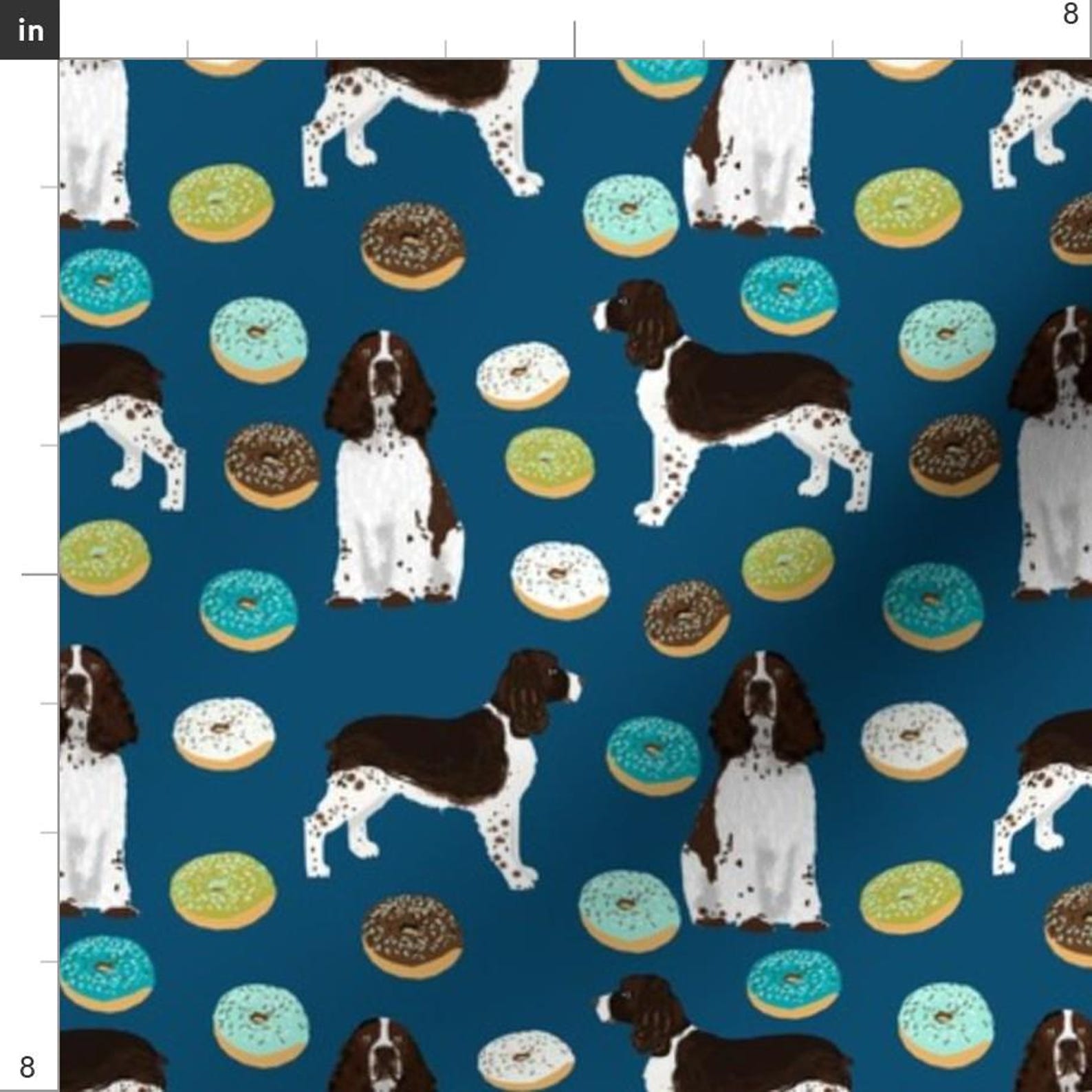 English Springer Spaniel Fabric - Donuts Navy Design Springer Spaniel ...
