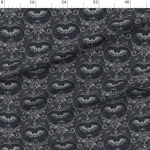 Spiderweb Damask Fabric - Gothic Lace Bats Black by Appleyards ...