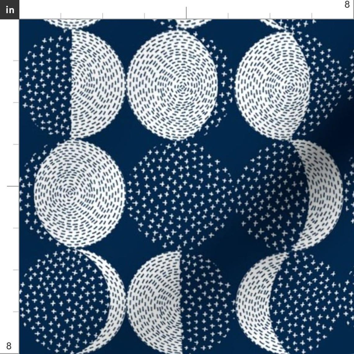 Moon Phase Fabric - Moon Phases Embroidery by Marketa Stengl - Navy ...