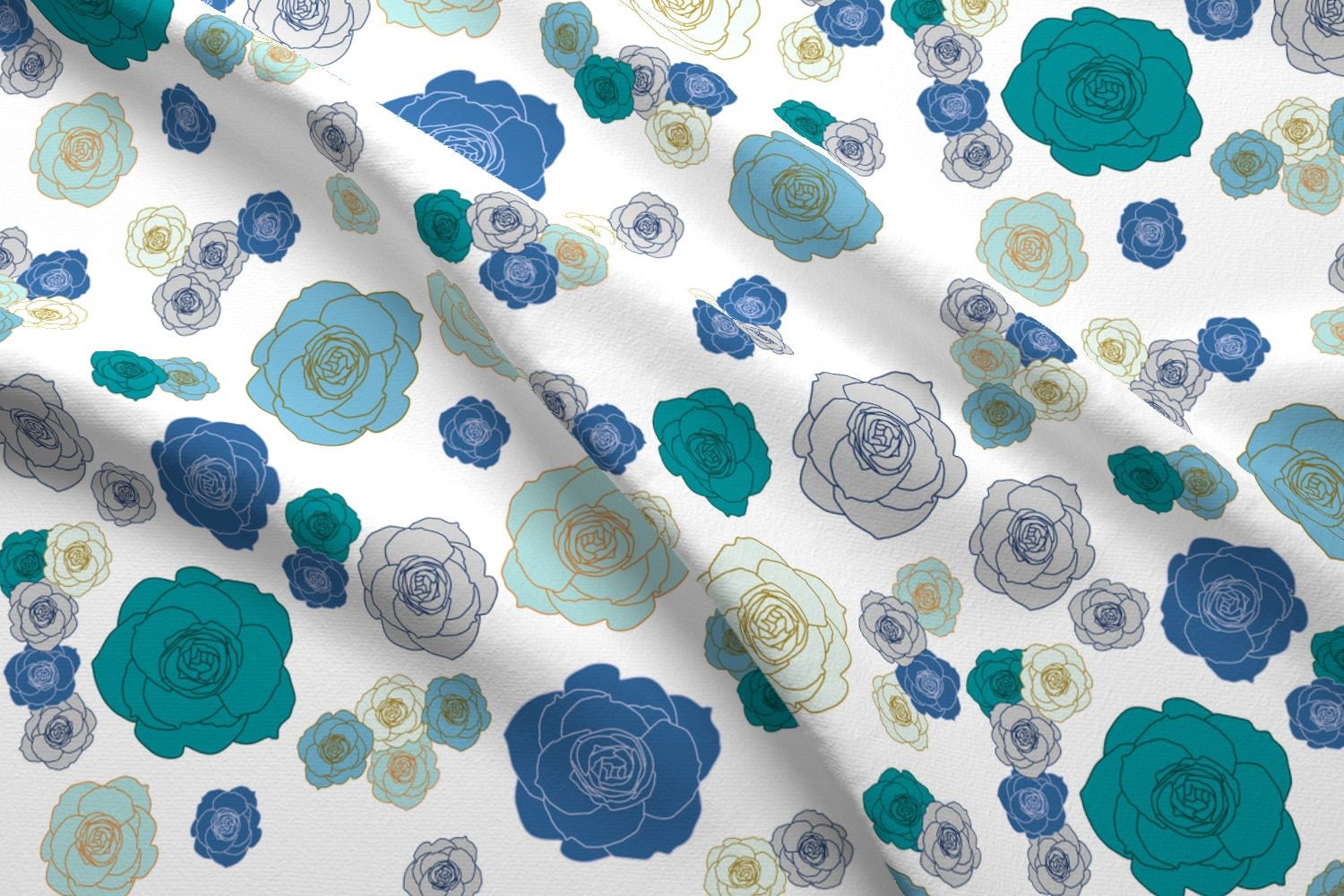 Blue Roses Fabric Roses Floral Pattern Blues By | Etsy