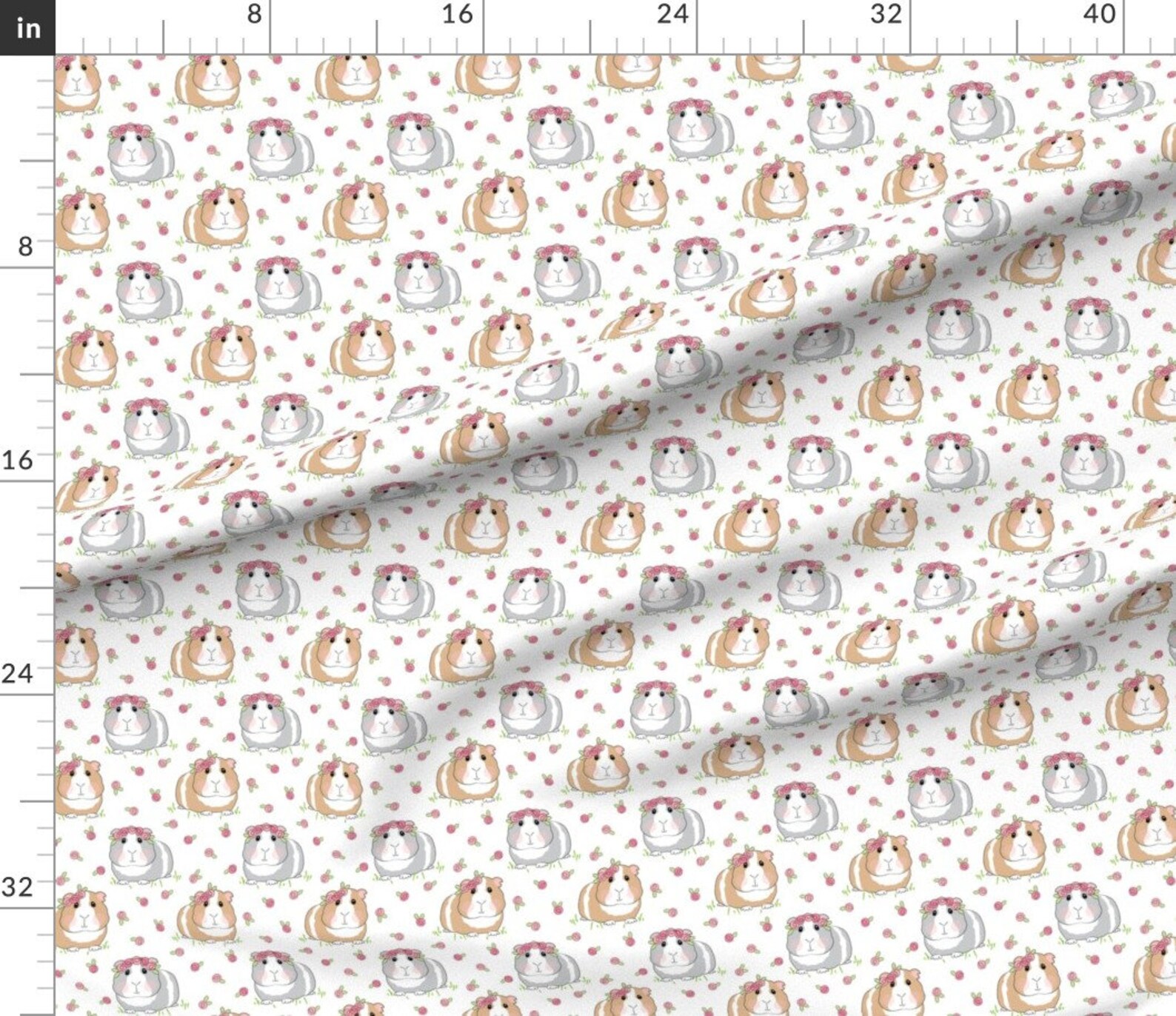 Cute Guinea Pig Fabric Guinea Pigs With Roses on White by - Etsy