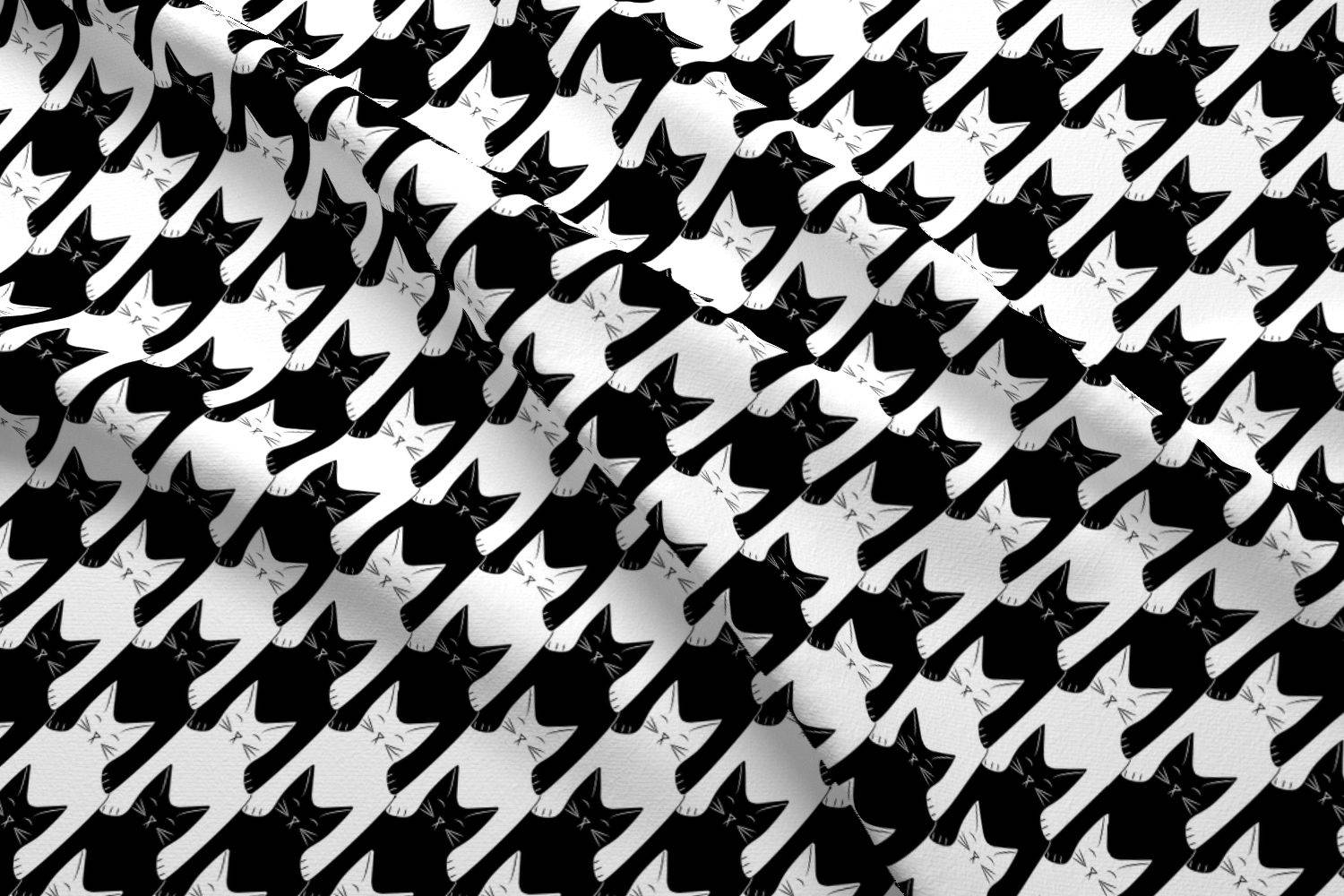 Kitty Houndstooth Fabric Cats-Tooth In Black And White | Etsy