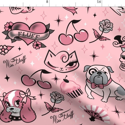 Pinup Style Fabric Miss Fluff Classic Pattern on Pink Large - Etsy