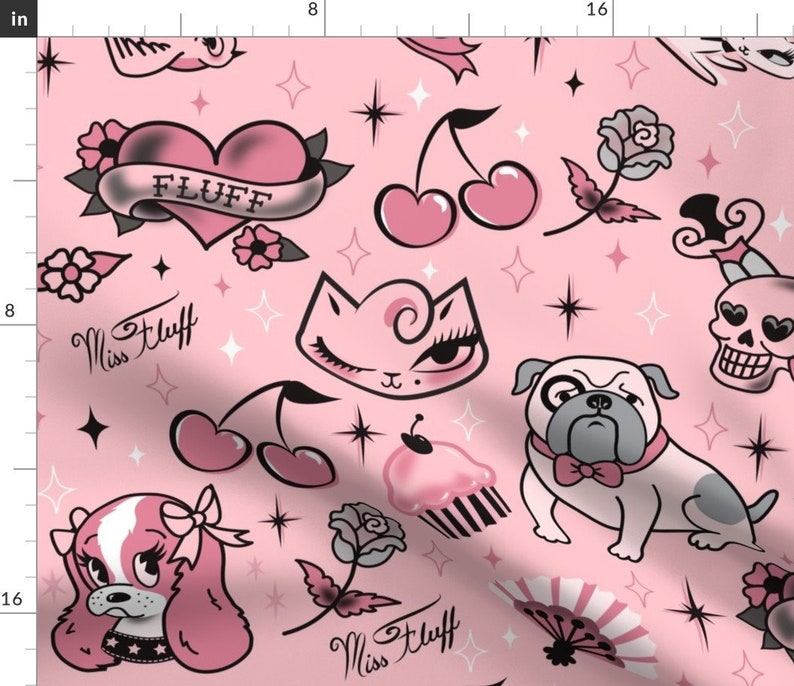Pinup Style Fabric Miss Fluff Classic Pattern on Pink Large - Etsy