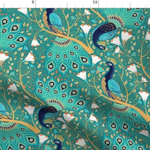 Aqua Peacock Upholstery Fabric Blue Peacock by Michaelzindell ...