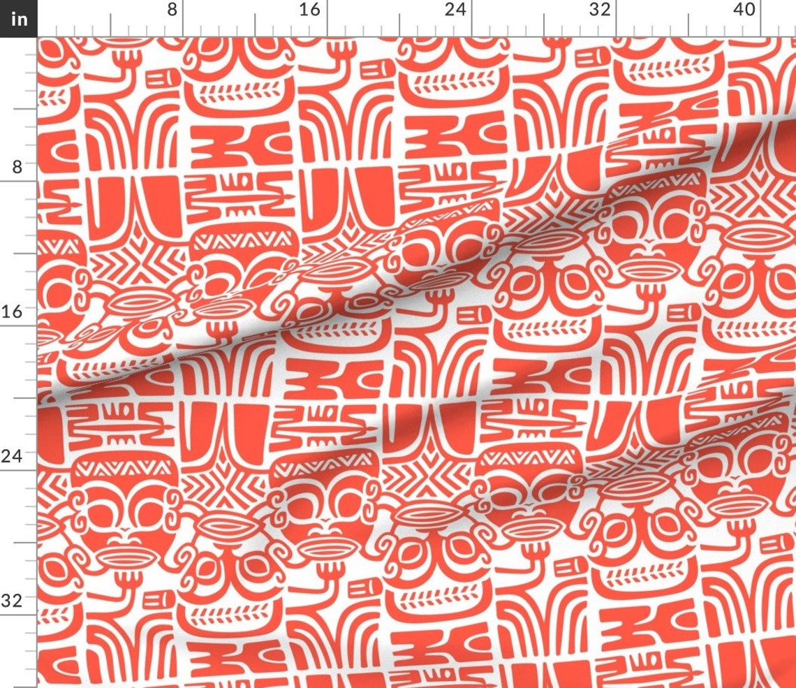Tiki Fabric Tahitian Tikis 1 By Muhlenkott Tahitian Tiki | Etsy