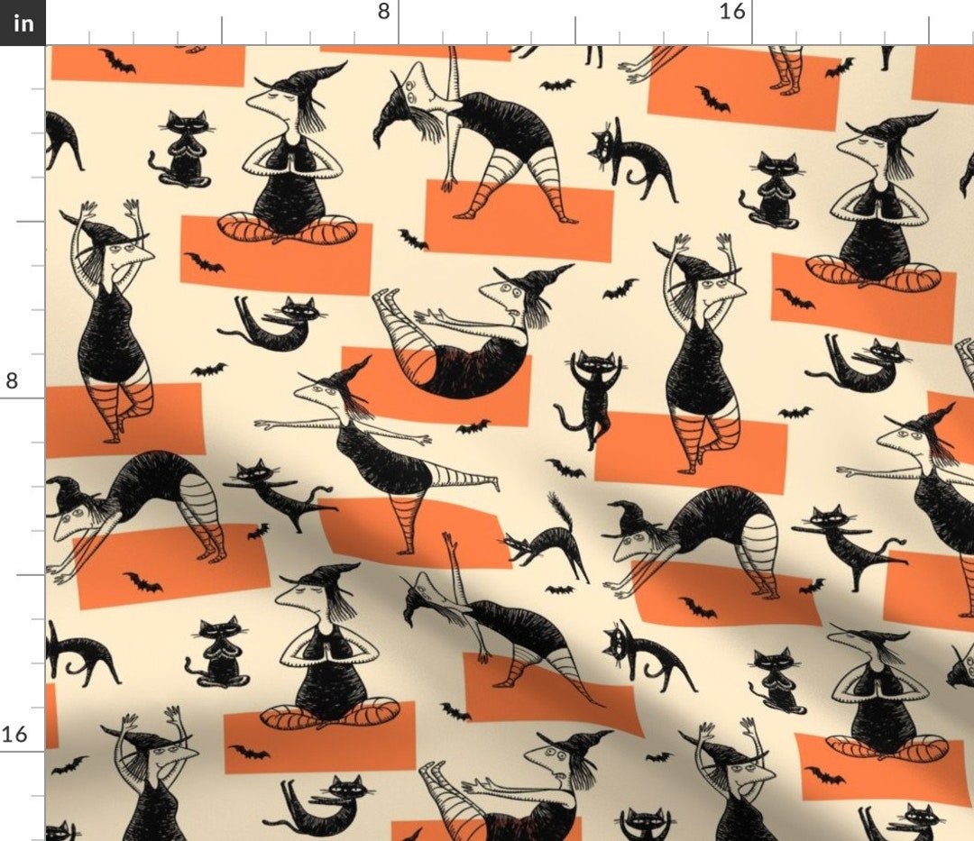 Witch Fabric Yoga Witch by Akemi_ki Yoga Black Cat Bat Orange Black ...