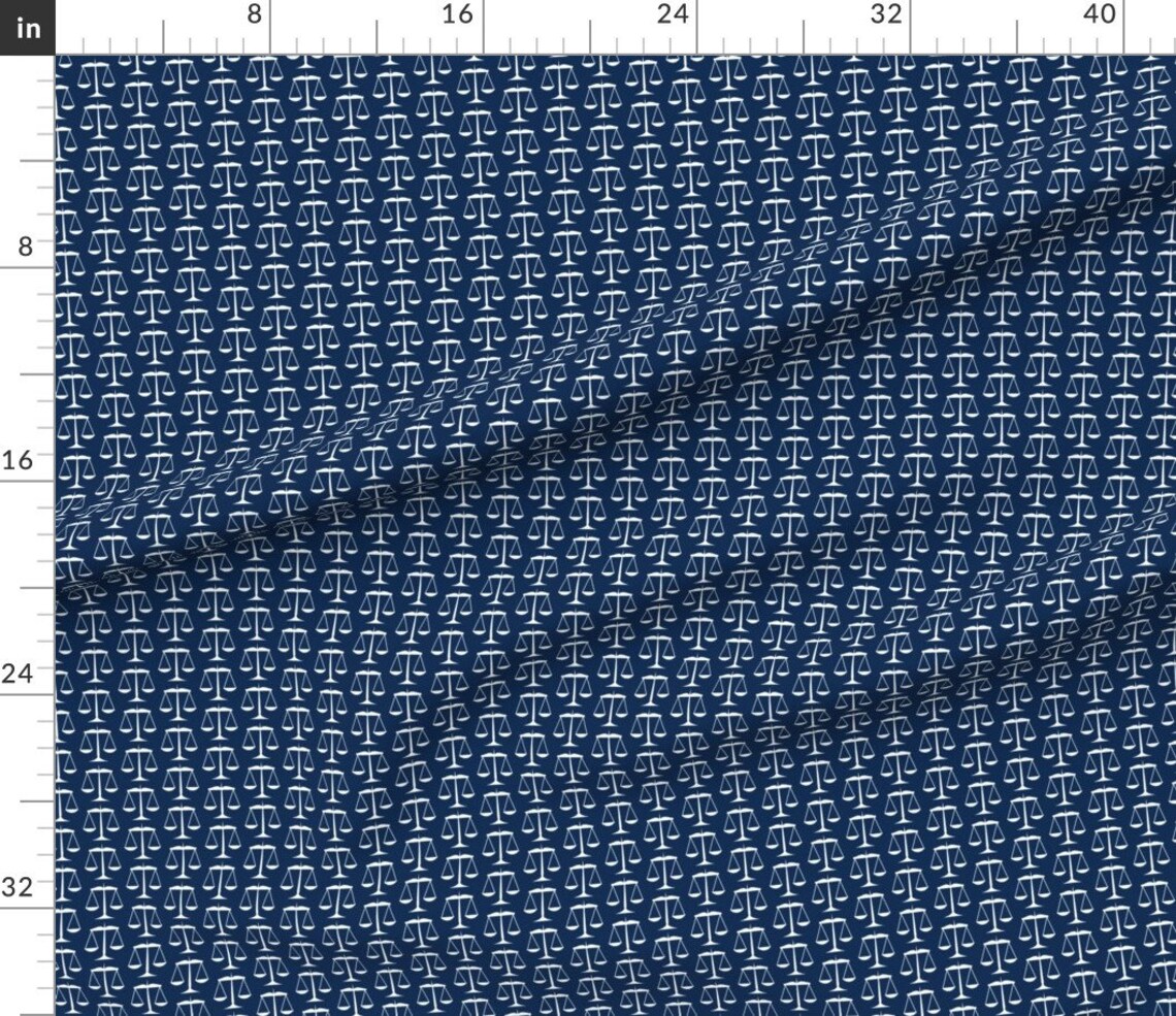 Scales Fabric White Scales of Justice on Navy Blue by | Etsy
