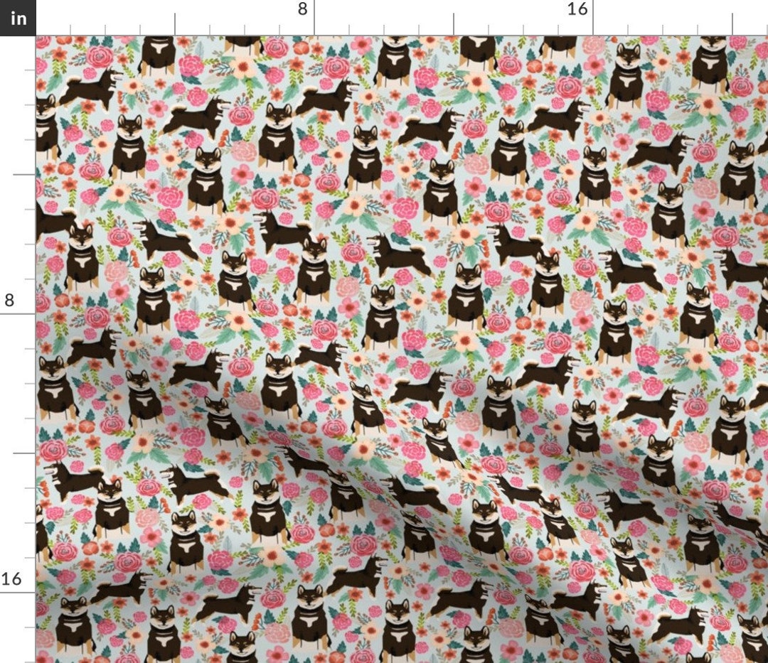 Tricolor Shiba Fabric Shiba Inu Dog Flowers Florals by Petfriendly ...