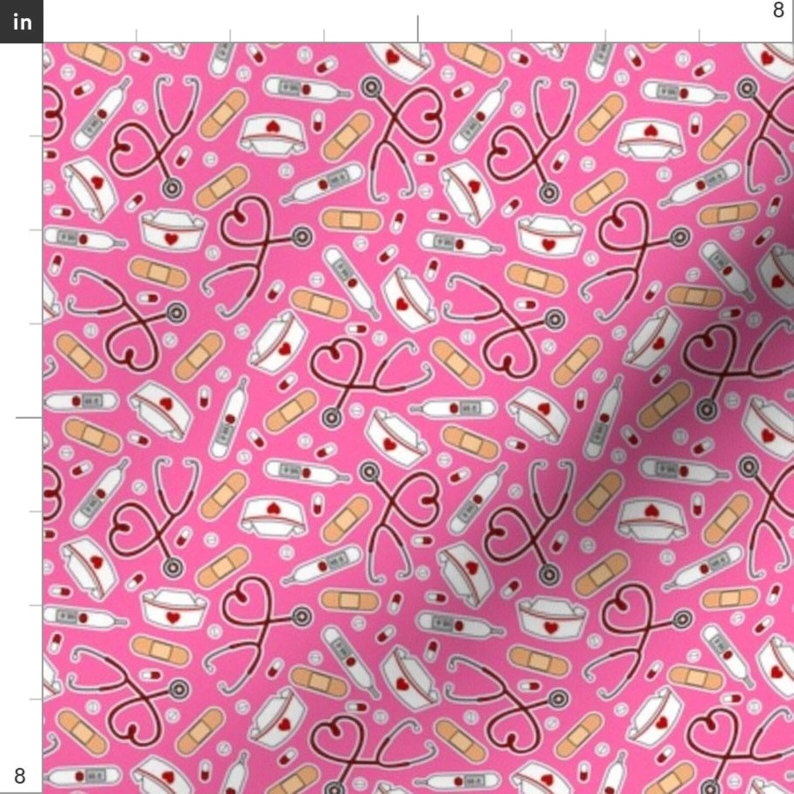 Health Care Fabric Cute Nurse Love Hot Pink Small Scale by - Etsy