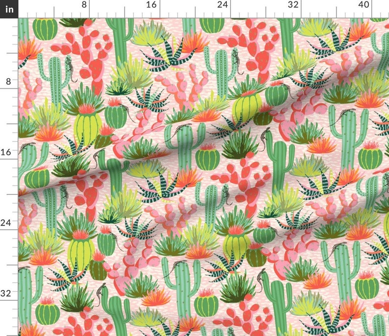 Desert Fabric Modern Desert by Vivdesign Lizard Cactus - Etsy