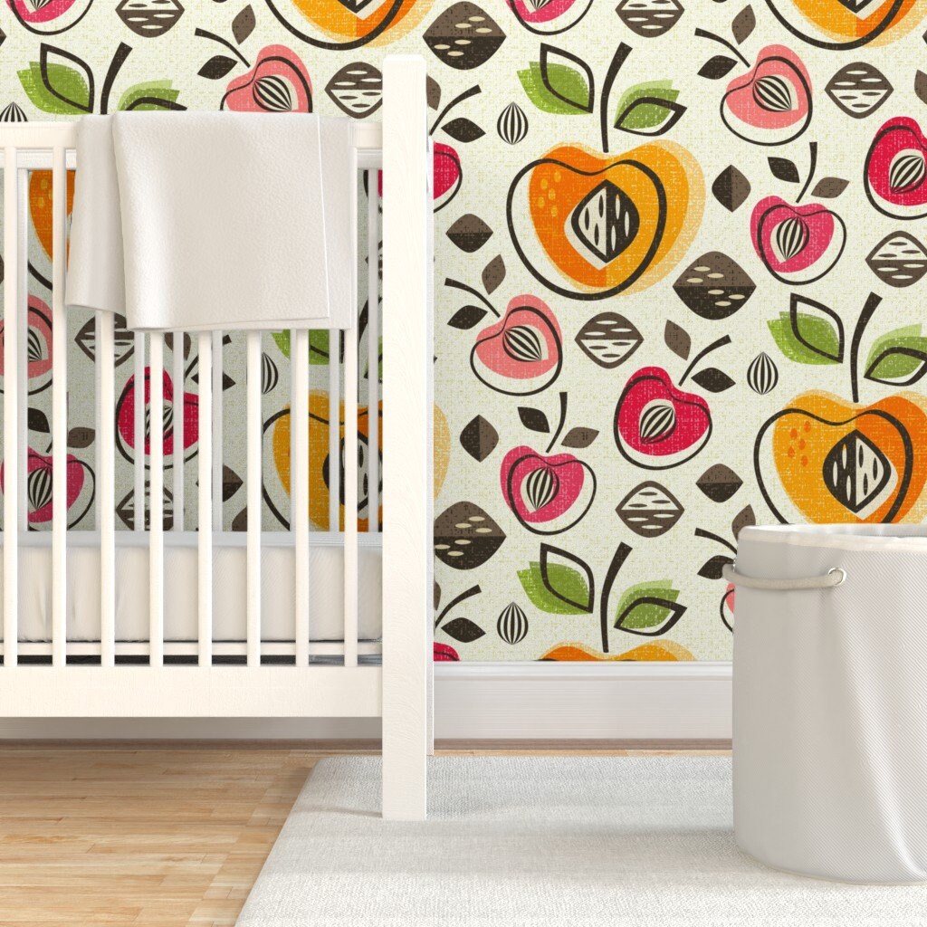 Retro Cherries Wallpaper Retro Cherries And Peaches By | Etsy