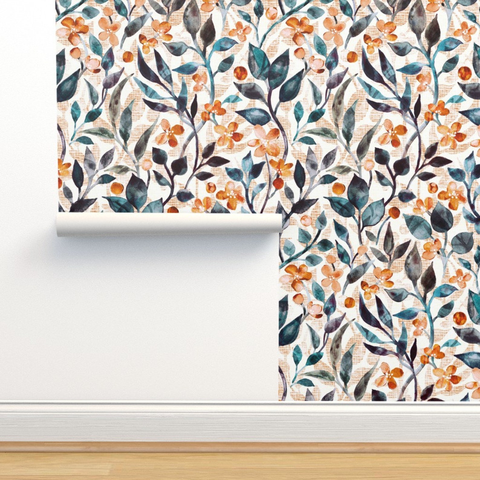 Watercolor Wallpaper Watercolor Leaves and Blossoms by - Etsy