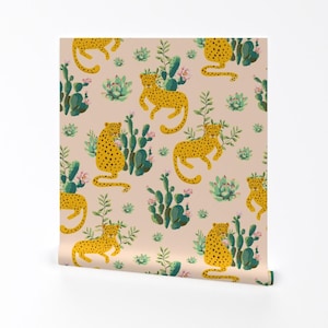 Leopard Wallpaper - Jungle Cactus Leopard Peach by Shopcabin - Boho ...