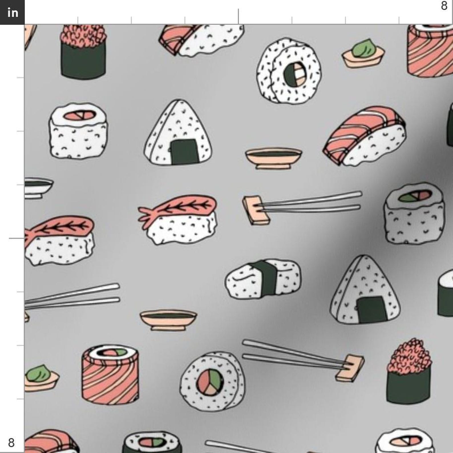 Sushi Fabric - Sushi Japanese Food Kawaii Fabric International Cuisine ...