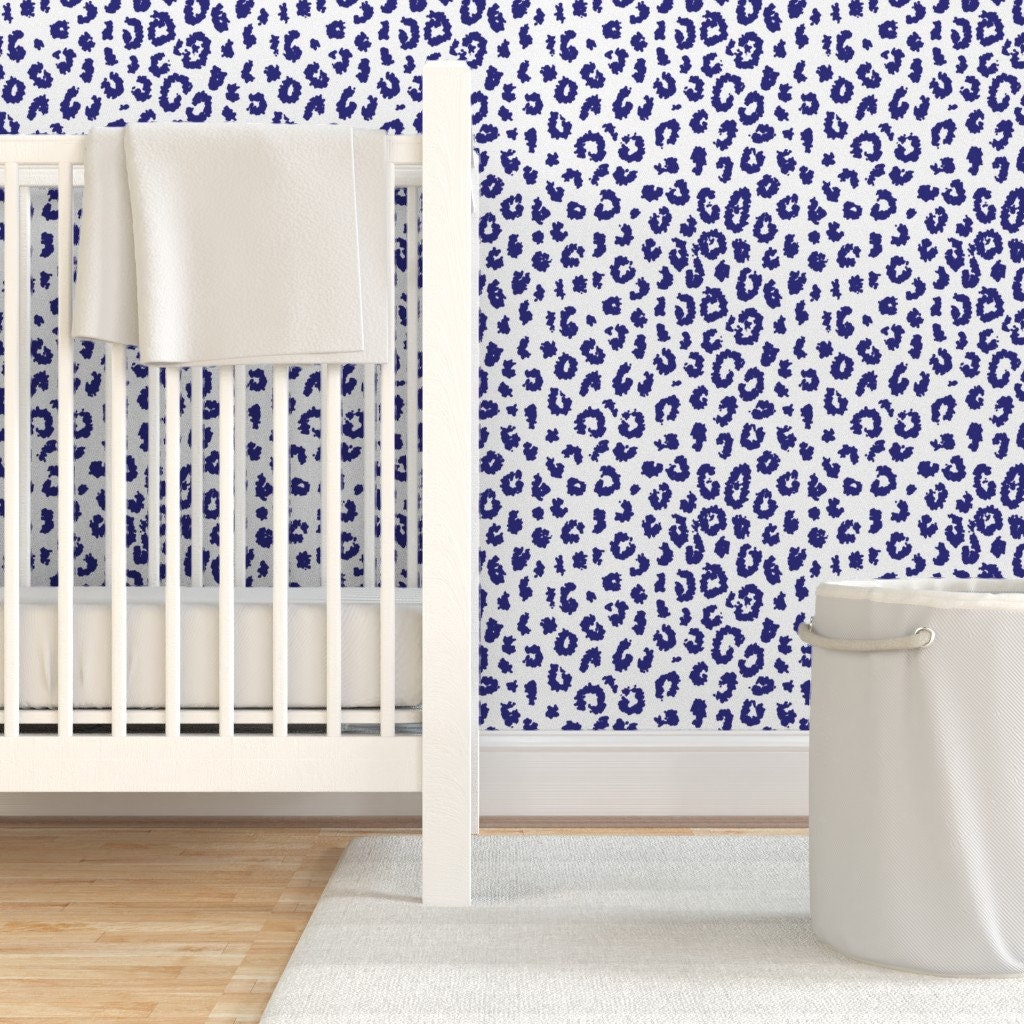 Leopard Wallpaper Summer Leopard in Blue by Domesticate - Etsy