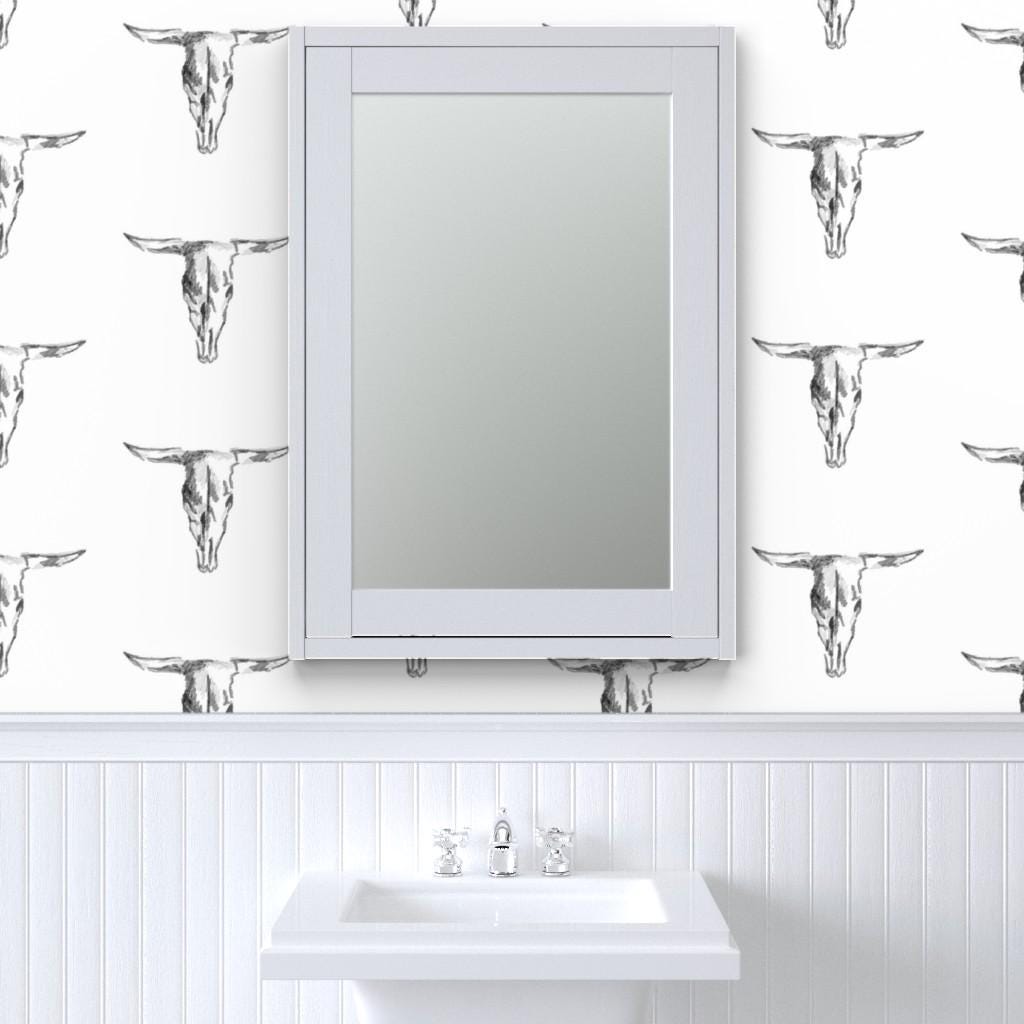 Cow Removable Peel and Stick Wallpaper - Skull Bull Black and White ...