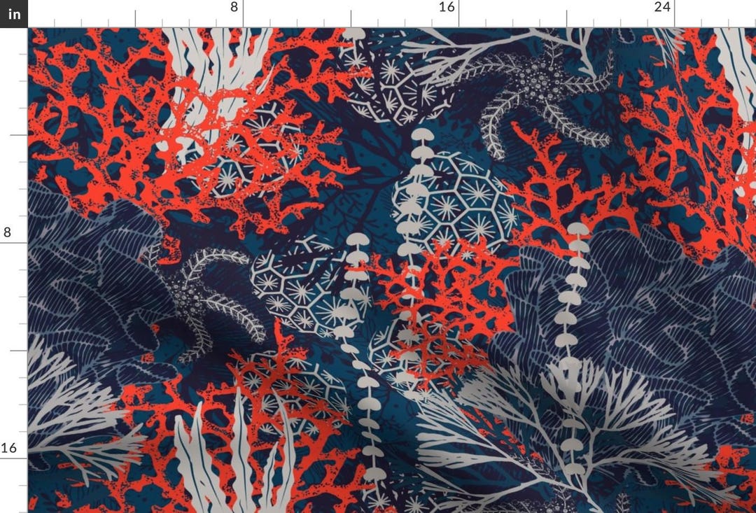 Coral Reef Fabric - Corals and Starfish by Chicca Besso- Underwater ...