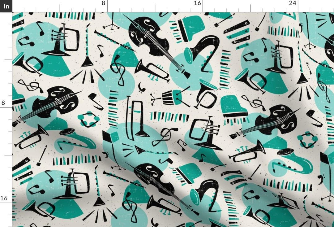Music Fabric - Jazz Band - Aqua Blue by Heatherdutton- Musical ...