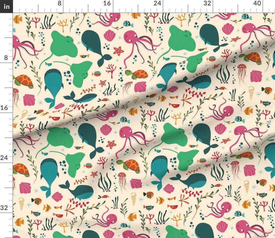 Sea and Ocean Fabric Sea Creatures 002 by Bluelela Ocean - Etsy