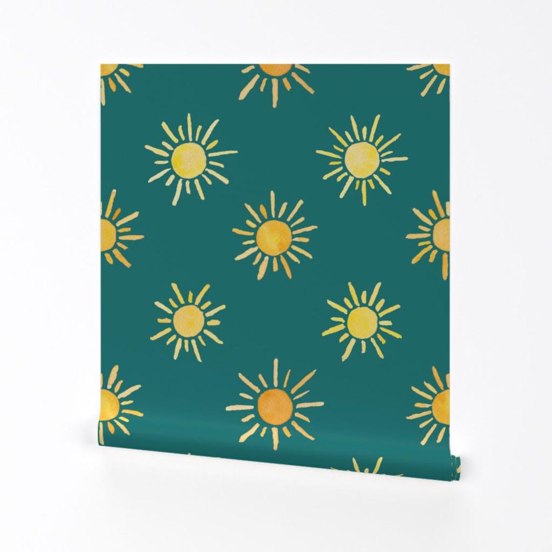 Teal Sun Wallpaper - Summer Sunshine by Angelinamariadesigns - Moroccan ...