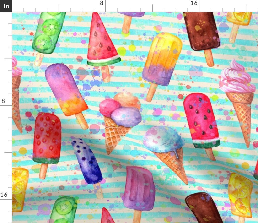 Ice Cream Stripe Fabric Retro Style Ice Cream by Olgersart Watercolor ...
