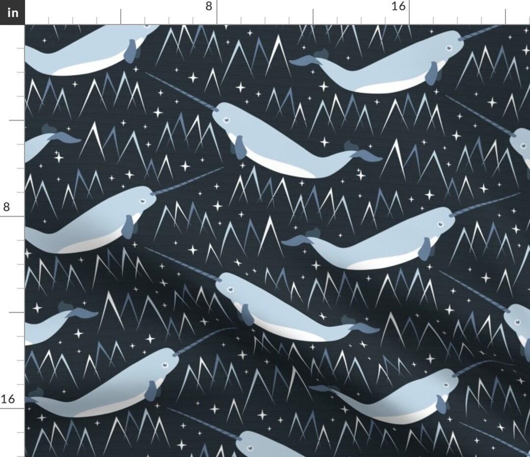 Narwhal Fabric Icy Narwhals by Robyriker Narwhal Arctic Animal Whale Horn Icy Ocean Sea Blue ...