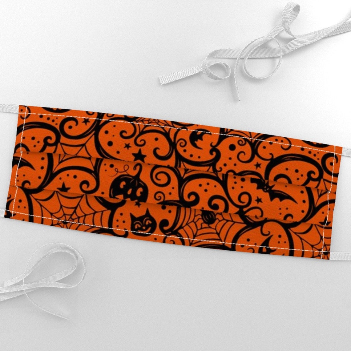 Halloween Fabric Spooky Cobwebs Black on Orange by - Etsy