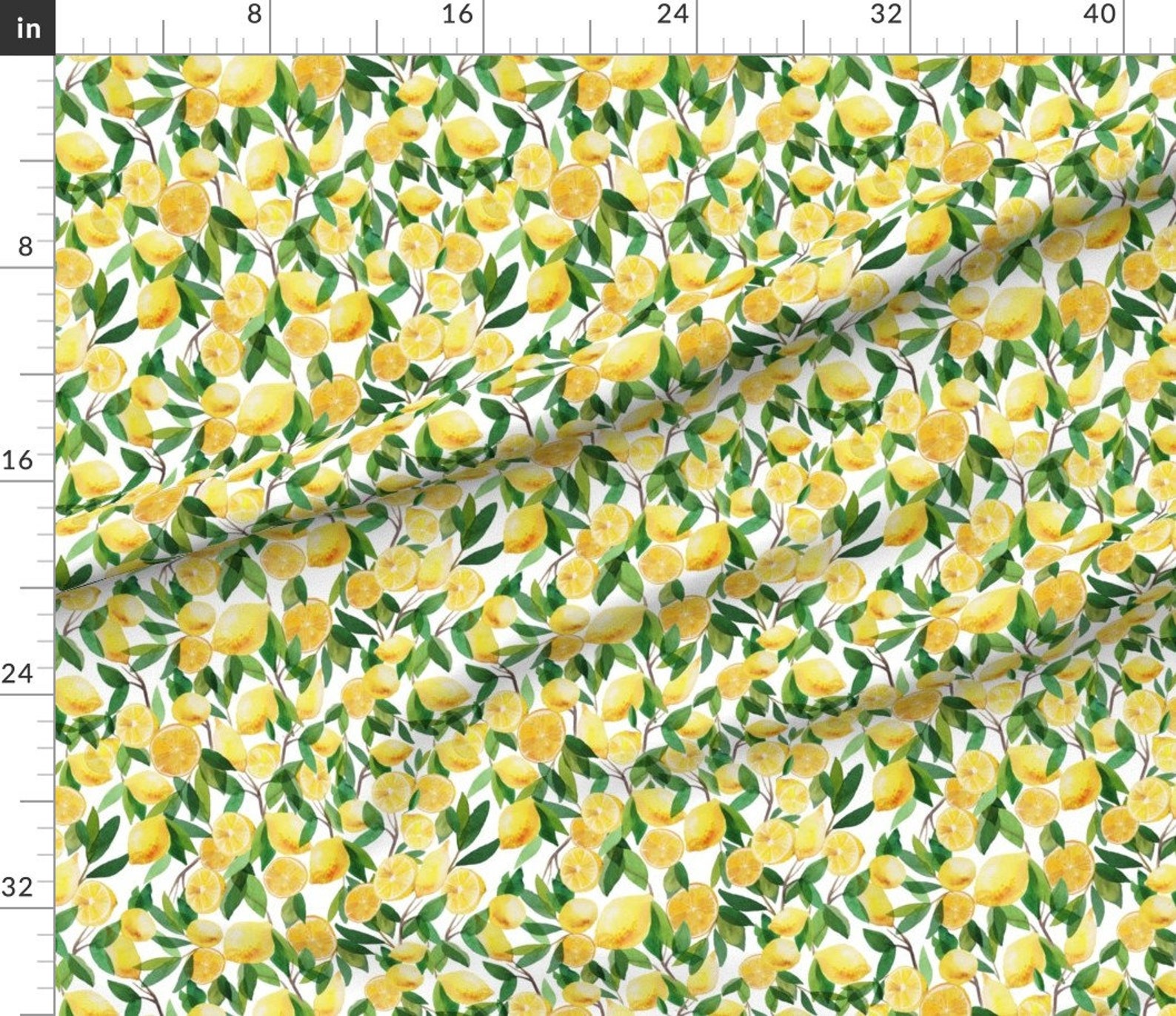 Watercolor Lemons Fabric Lemon By Holaholga Watercolor | Etsy