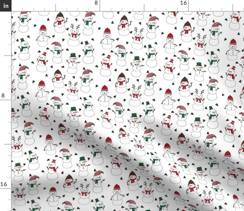 Snowman Fabric Christmas White Red Green Holiday Snowmen By | Etsy