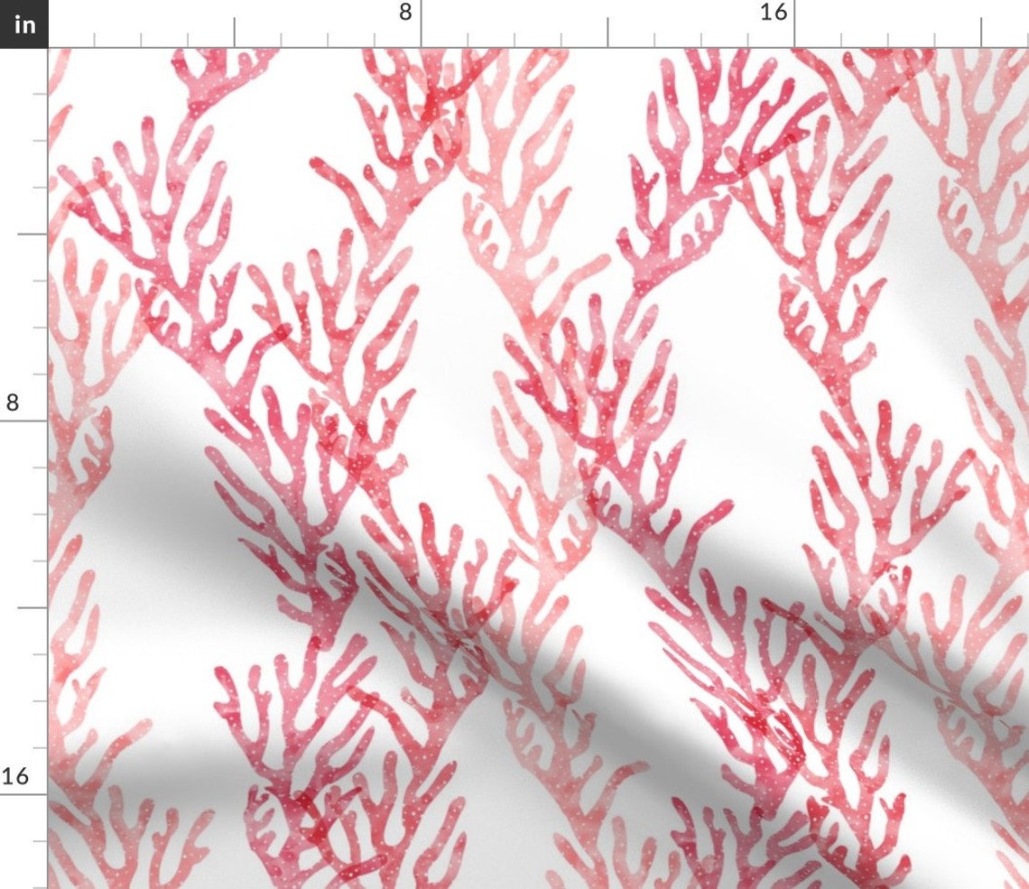Pink Coral Fabric Coral Beach Fabric by Littlearrowdesign - Etsy