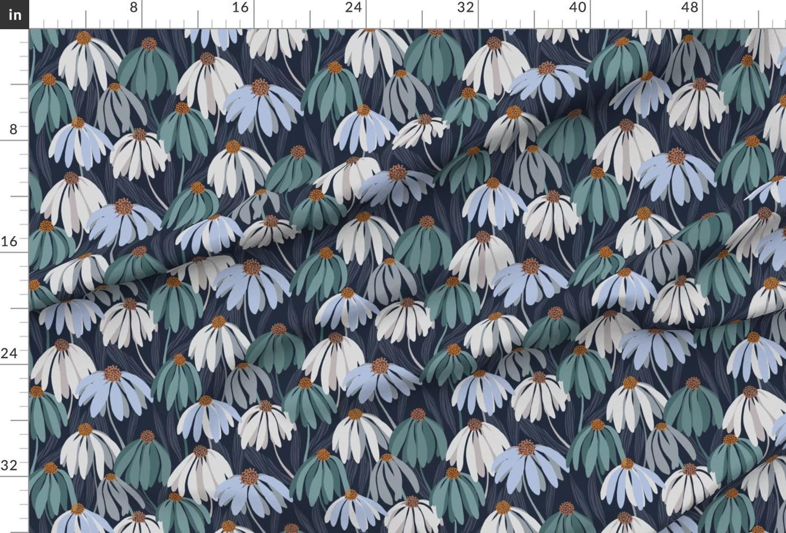 Navy Wilting Daisy Blue Pattern Fabric - Summer Garden on Navy /scale ...