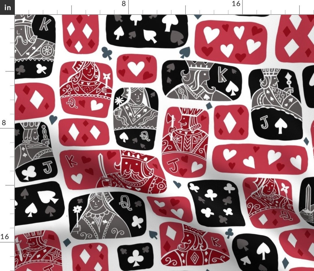 Playing Cards Fabric the Queen of Hearts by Creativeinchi Black Red ...