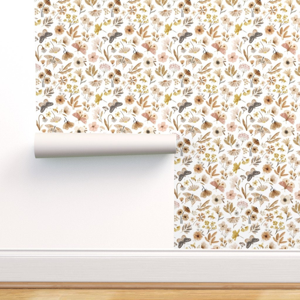 Neutral Floral Wallpaper Botanic Gardens by Hipkiddesigns - Etsy