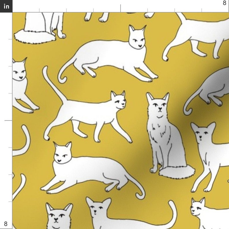 Cat Fabric Cats // Cat Mustard Yellow Cat Lady Pet by Andrea - Etsy