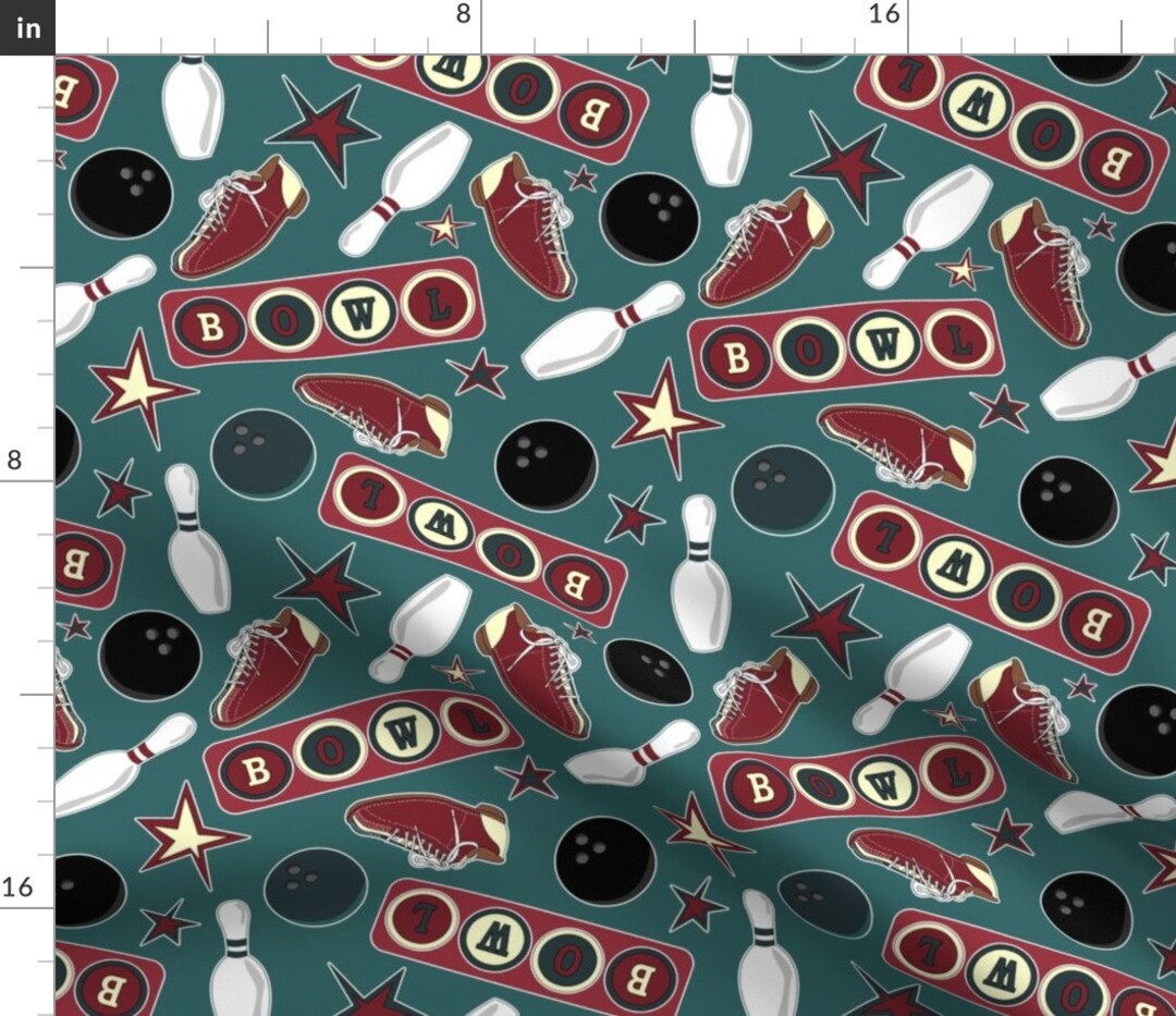Bowling Fabric Retro Bowling by Jannasalak Bowling Ally - Etsy