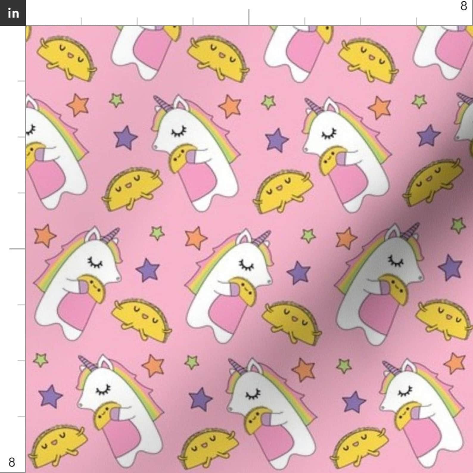Unicorns Love Tacos Fabric Unicorns Tacos by Boredinc Pink | Etsy