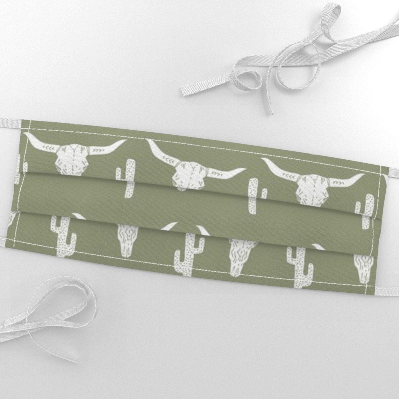 Longhorn Fabric Longhorn Skull // Artichoke Green Southwest | Etsy