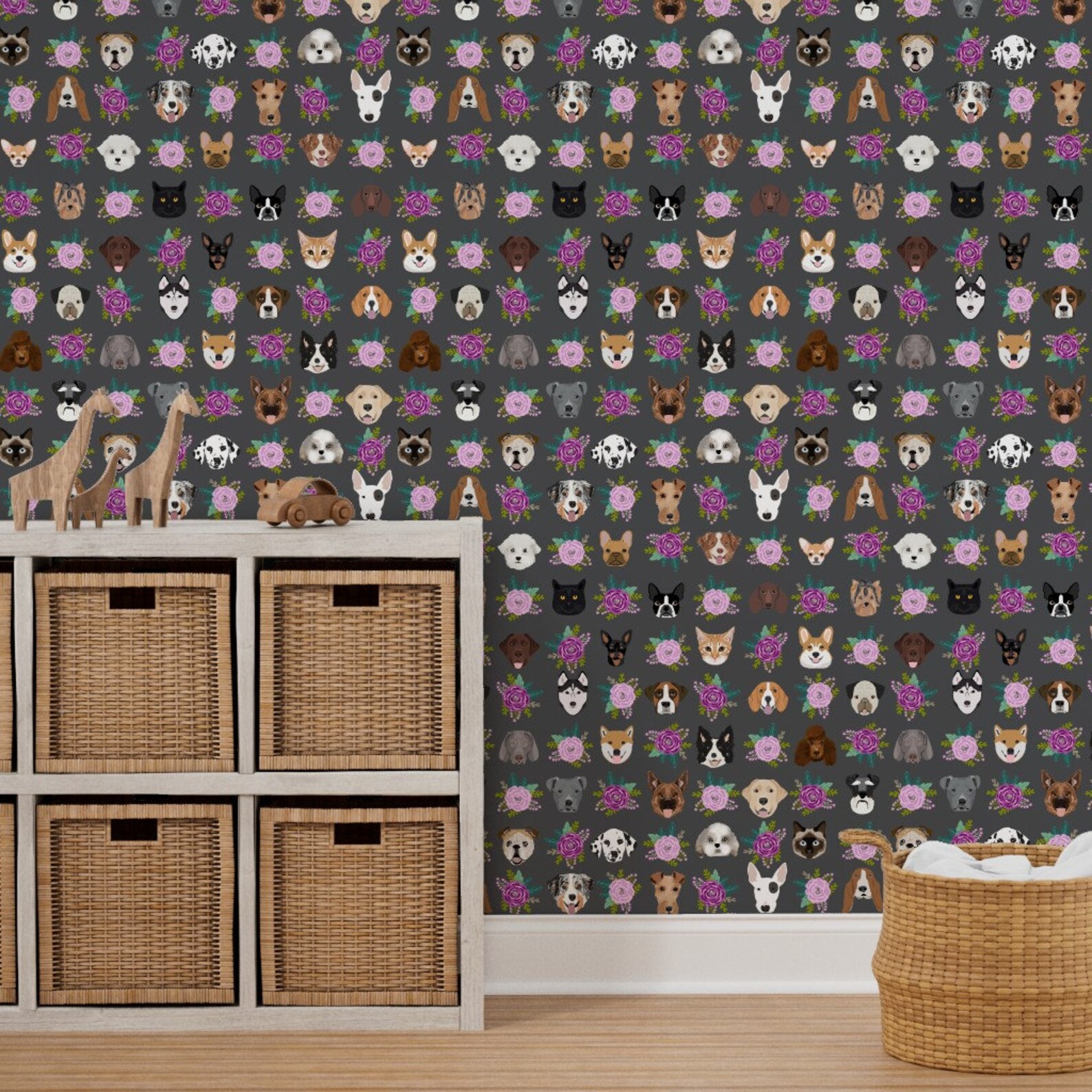 Pets Wallpaper Dog Cat Floral Pet Lover Purple Gray by - Etsy