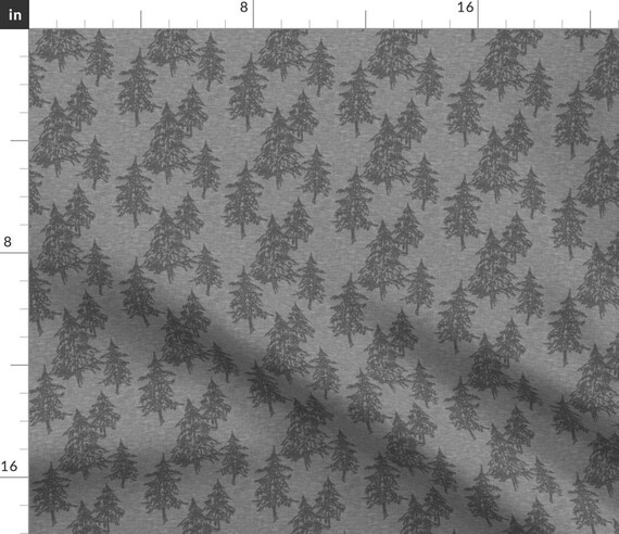 Trees Fabric Small Evergreen Trees Charcoal by - Etsy