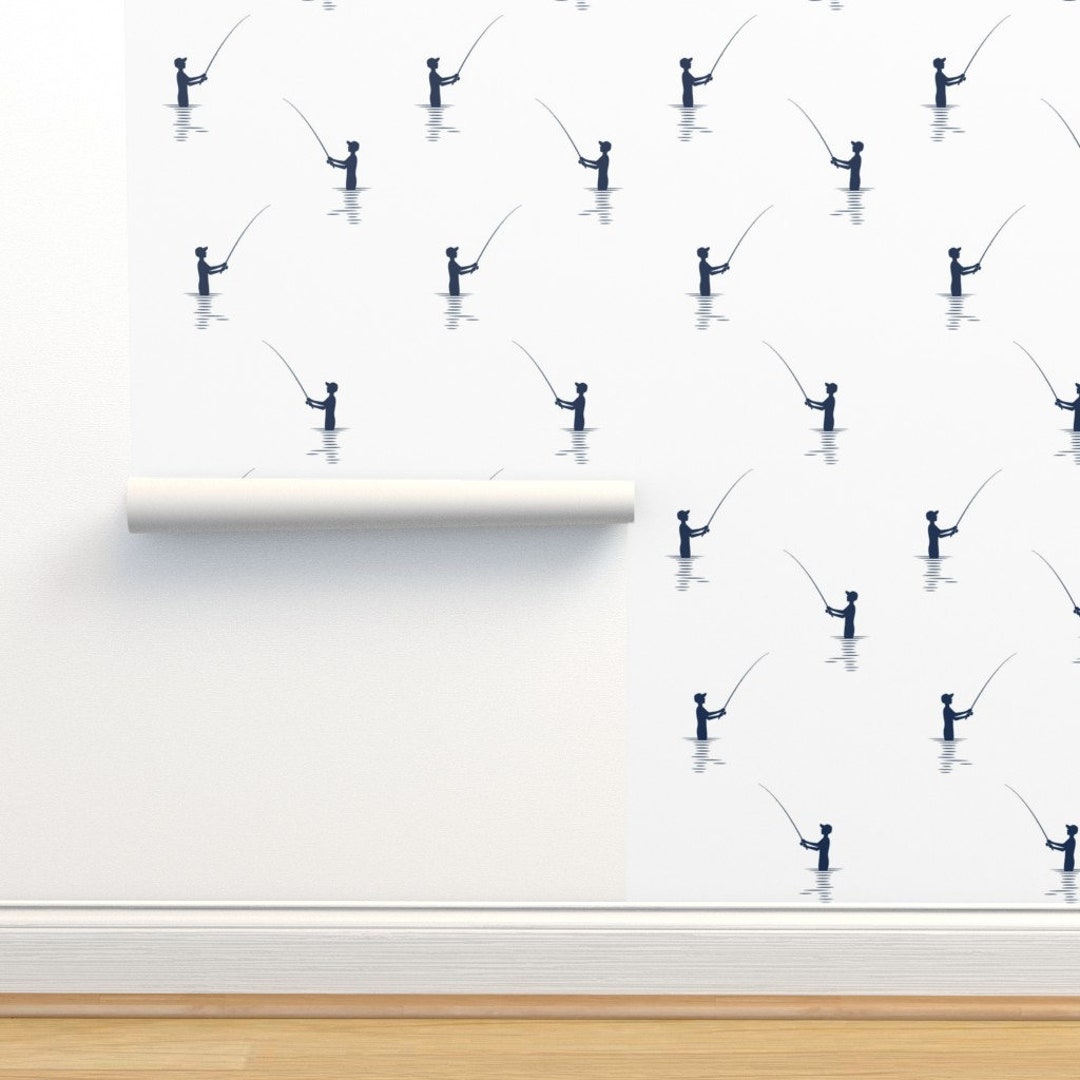 Fishing Wallpaper Fishing Adventure Camp Blue by - Etsy