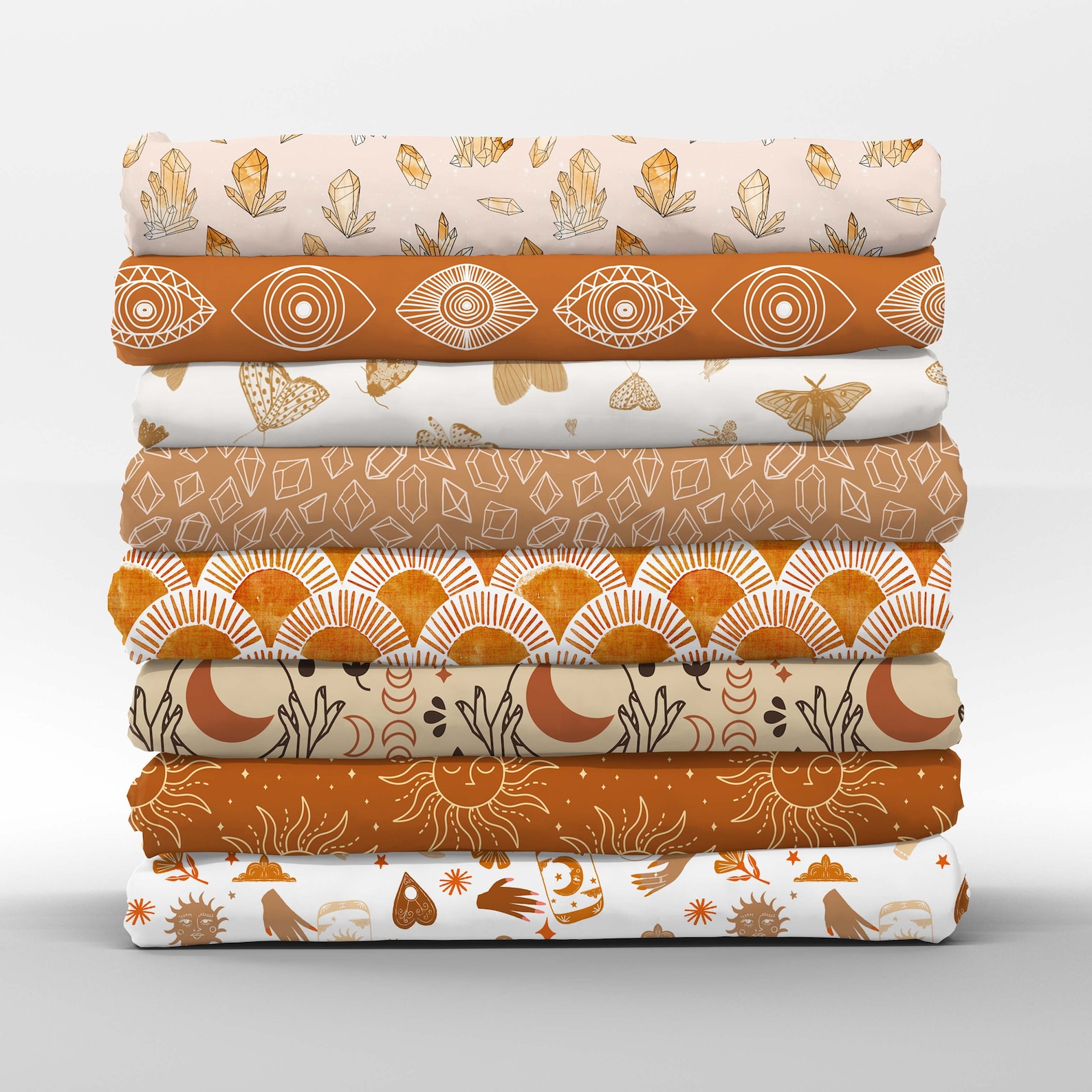 Boho Witch Cotton Fat Quarters - Lunar Moth Chakra Eye Crystals ...