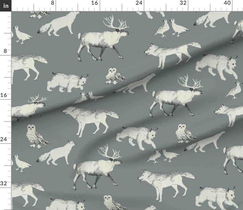 Caribou Fabric Winter Animals grey by Kate Rowley - Etsy