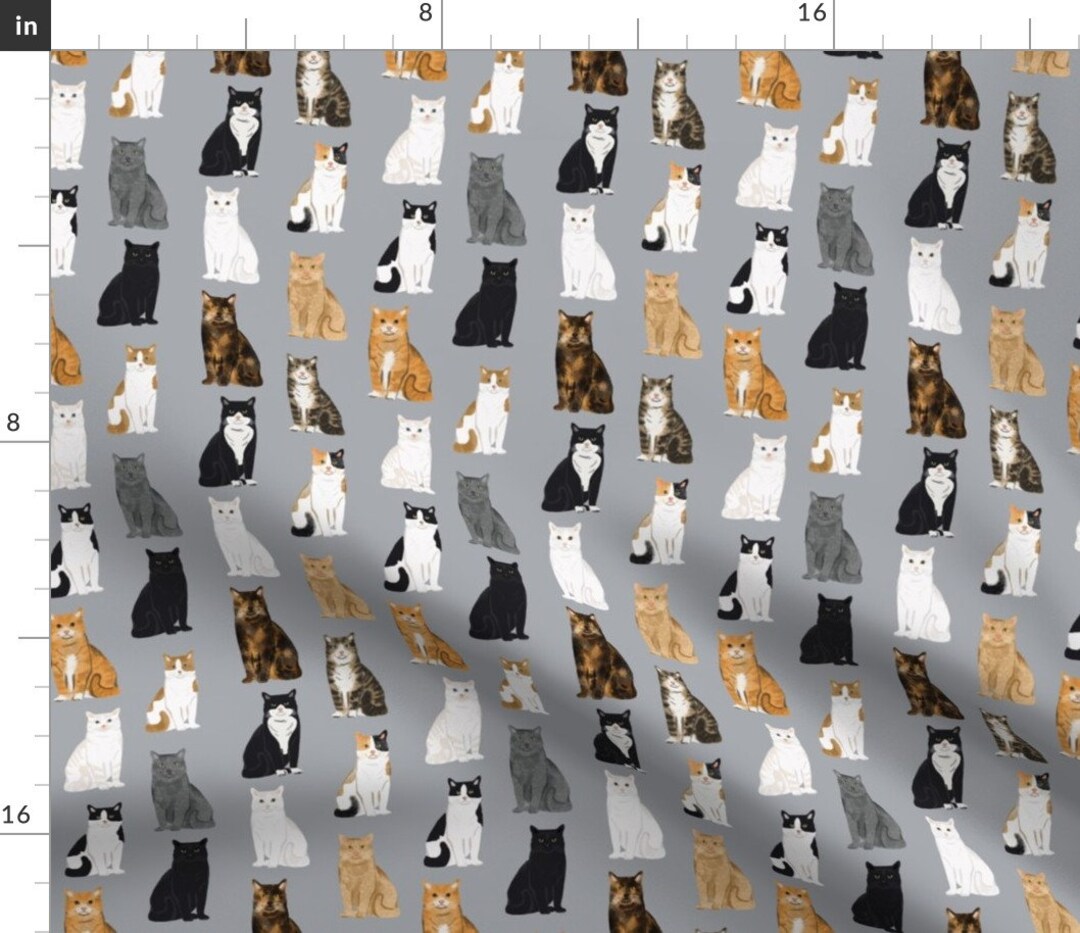 Cat Fabric Cats Breeds Tuxedo Calico Orange Gray by - Etsy