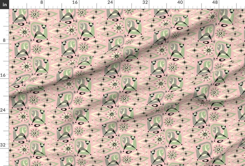 Atomic Cats Fabric - Siamese Cat by Studioxtine - Retro Vintage ...