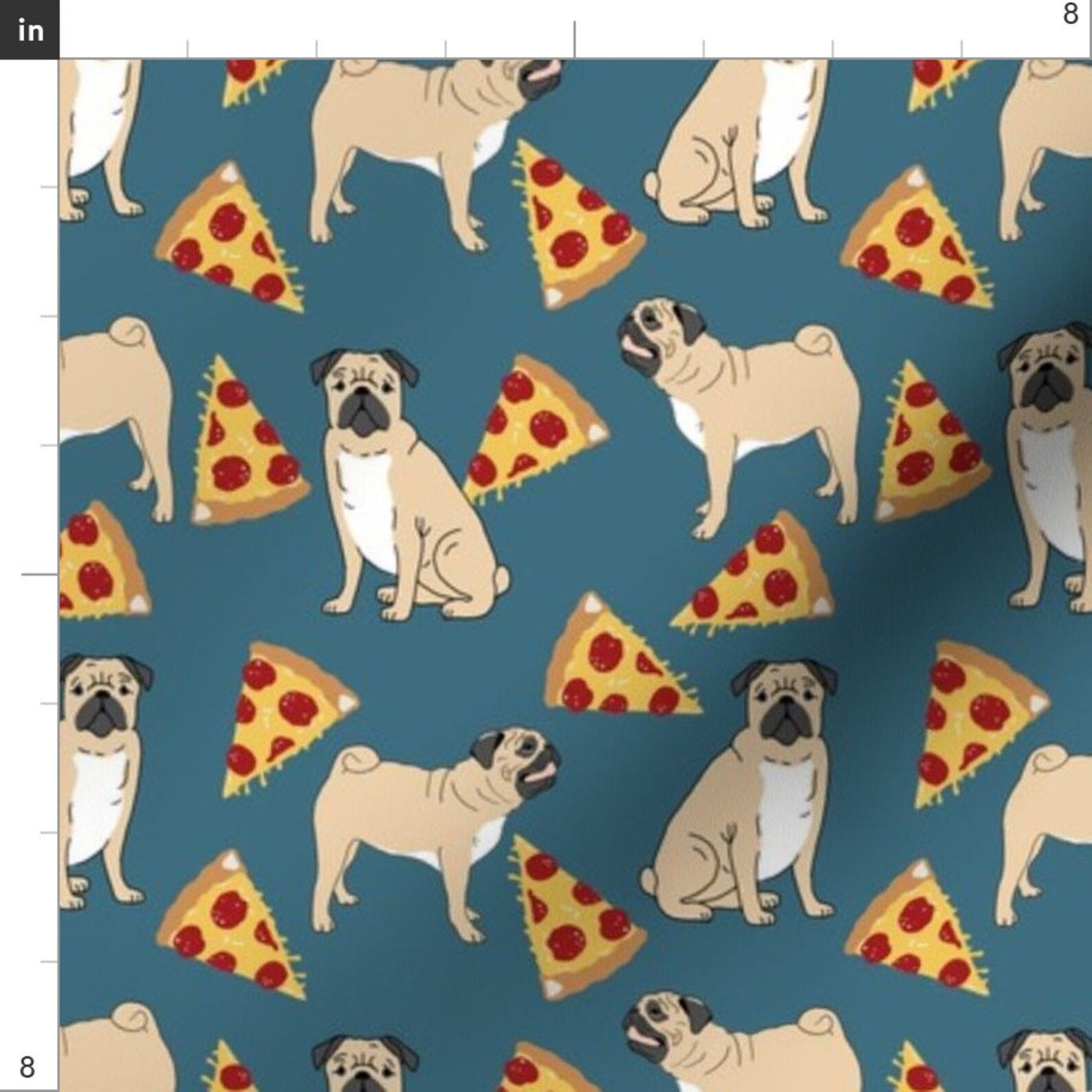 Pug Pizza Fabric Pug Dogs Pet Pizza Pepperoni Pizza by | Etsy